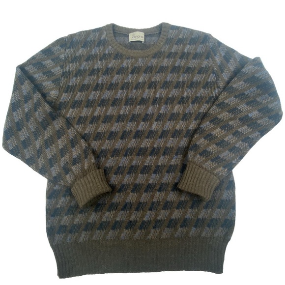 Vintage | Sweaters | Vintage Ingo Brown Houndstooth Wool Knit Sweater ...